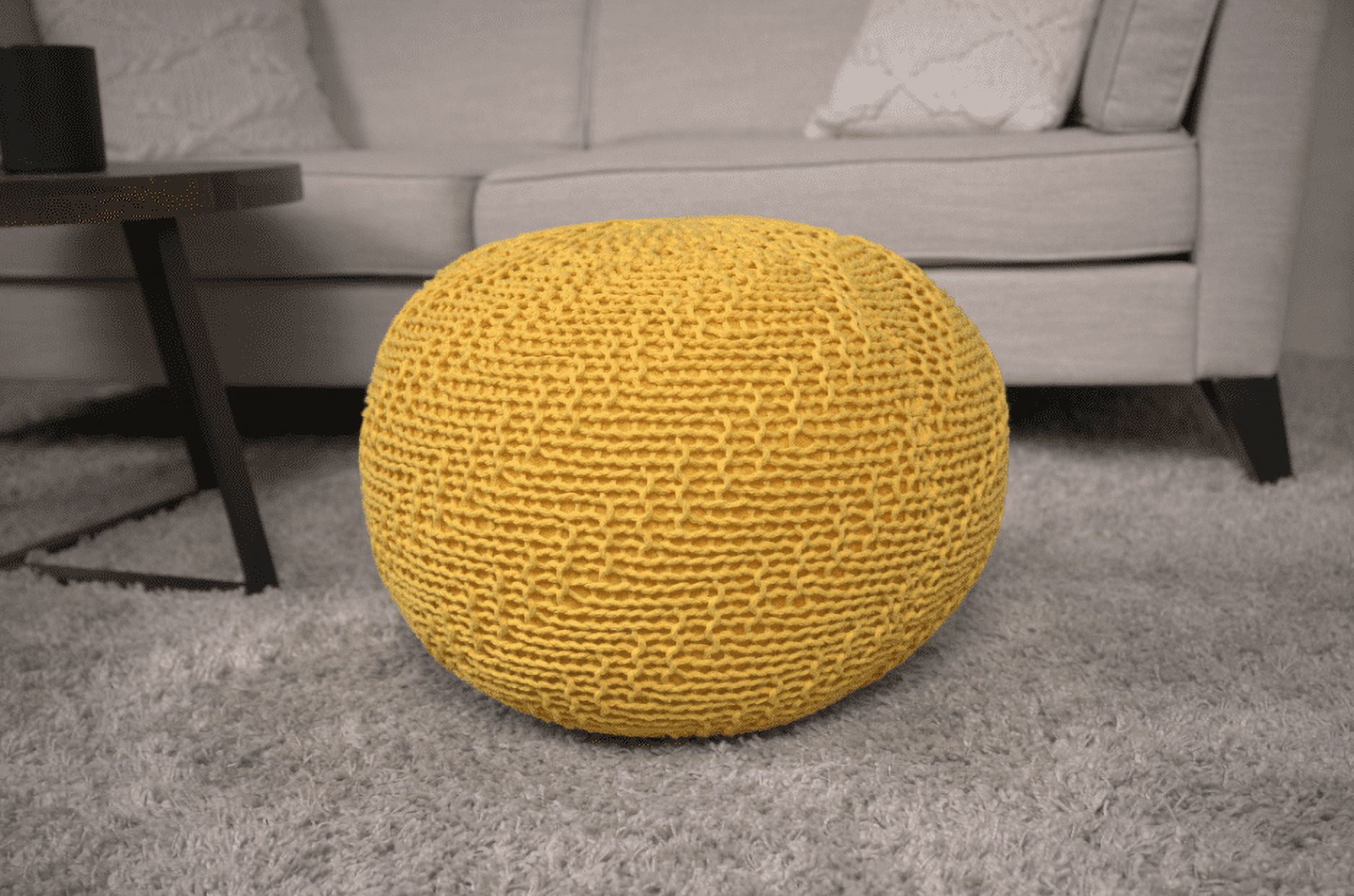 Bordeaux Knitted Cotton Round Pouf,Yellow,Yellow Cotton Furniture Primary Living Space Ottomans ...