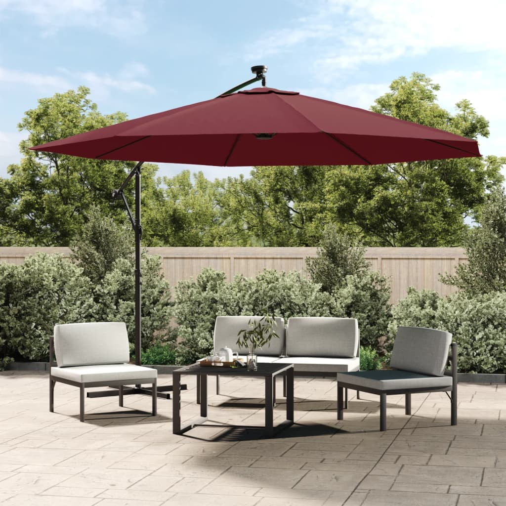 Bordeaux Red Cantilever Umbrella with LED Lights - 137.8 Extra Shade ...