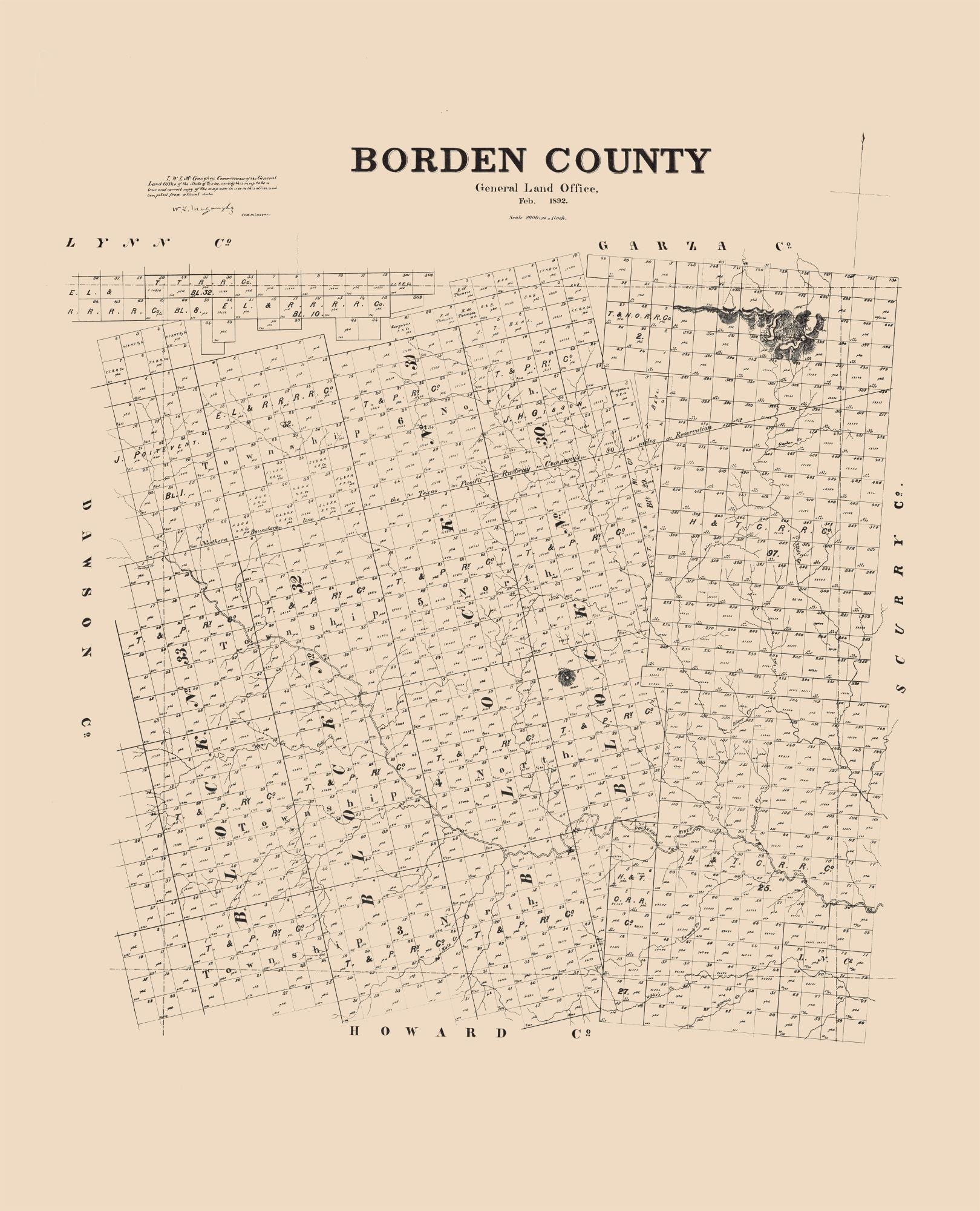 Historic County Map - Borden County Texas - General Land Office 1892 ...