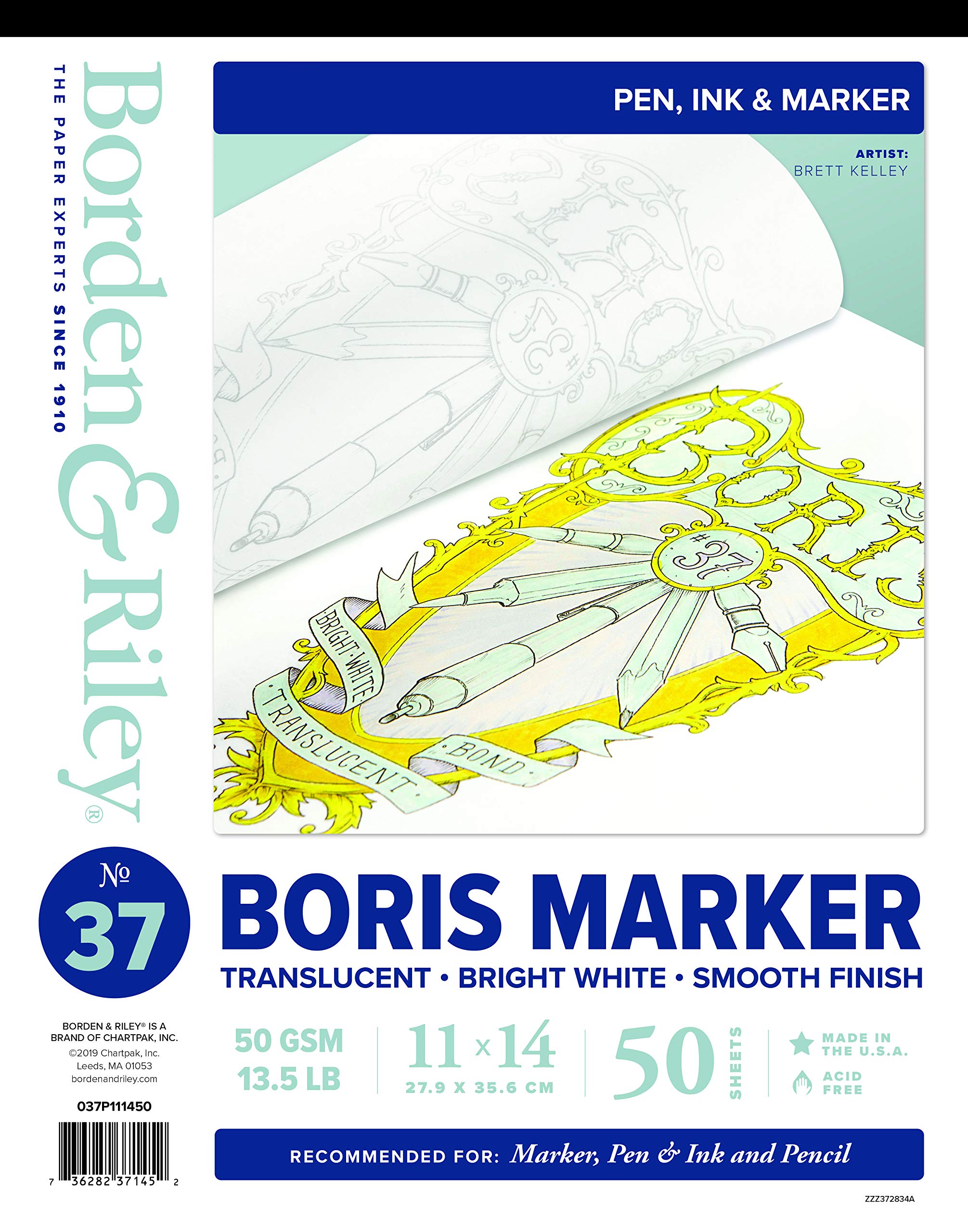 Borden & Riley 11" VTF5 x 14" #37 Boris Marker Layout Bright White Translucent Bond Paper Pad ...