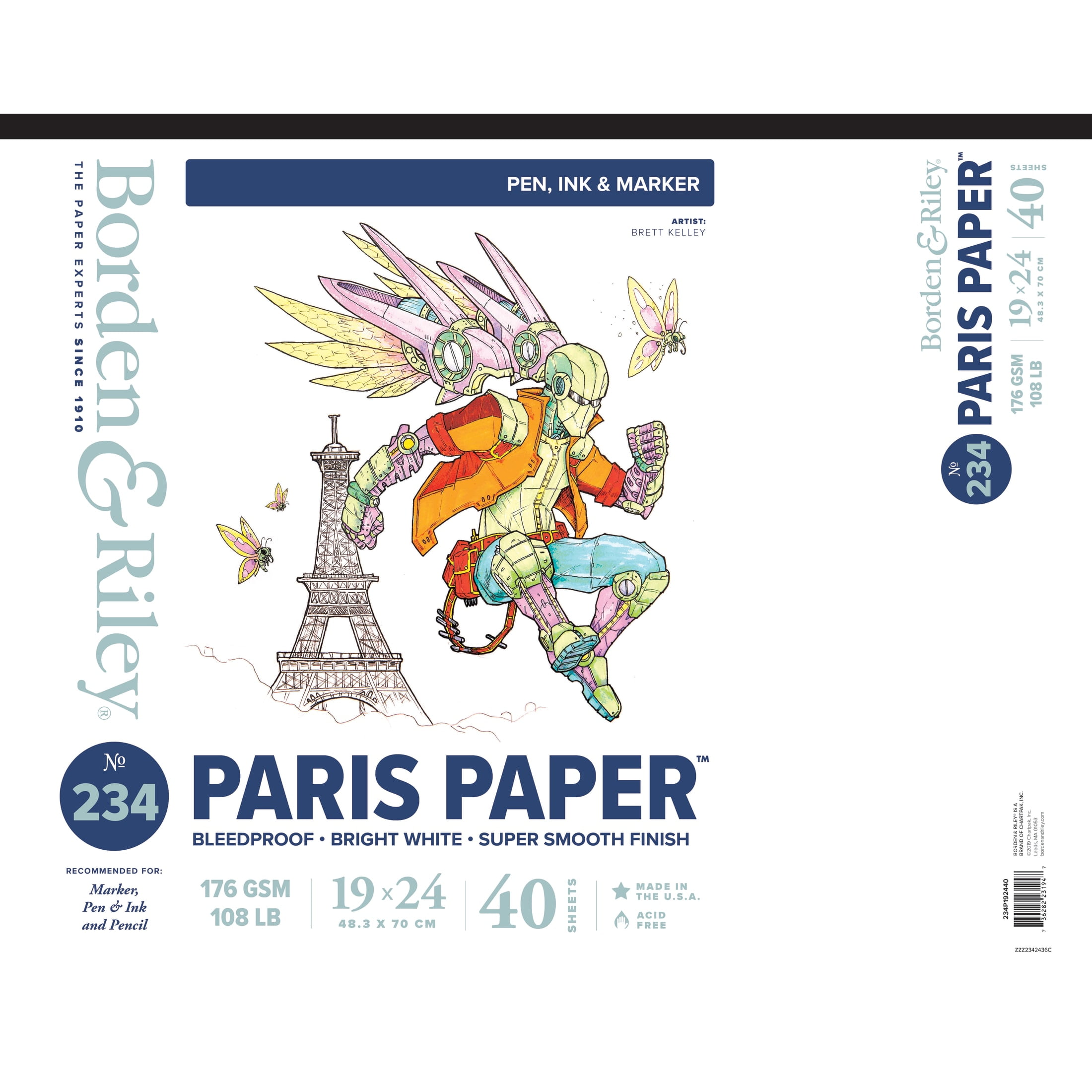 Borden & Riley #234 Paris Bleedproof Paper for Pen Pad, 40 Sheets, 19 ...