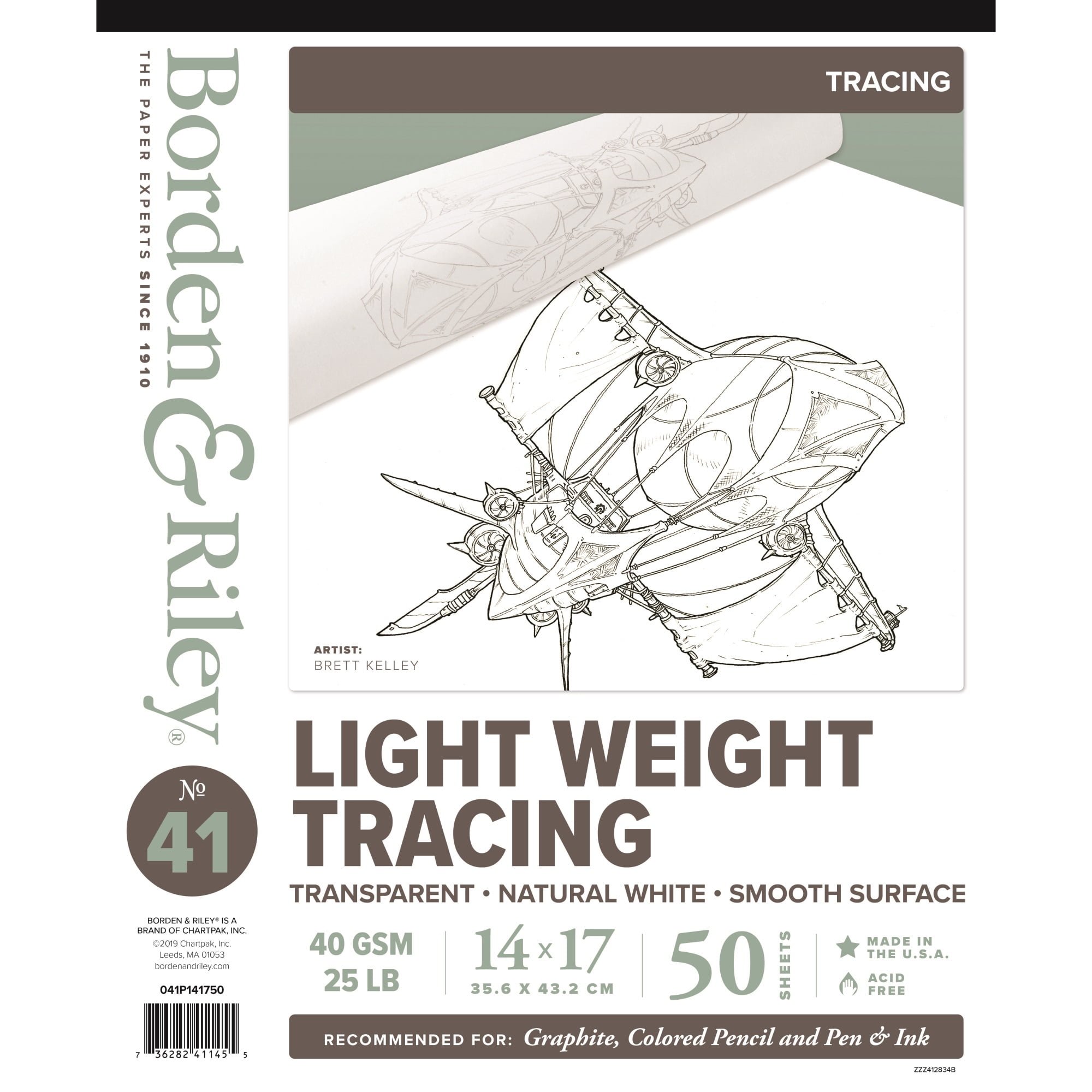 Borden & Riley #41 Monroe Light-Weight Parchment Tracing Paper Pad 14 ...