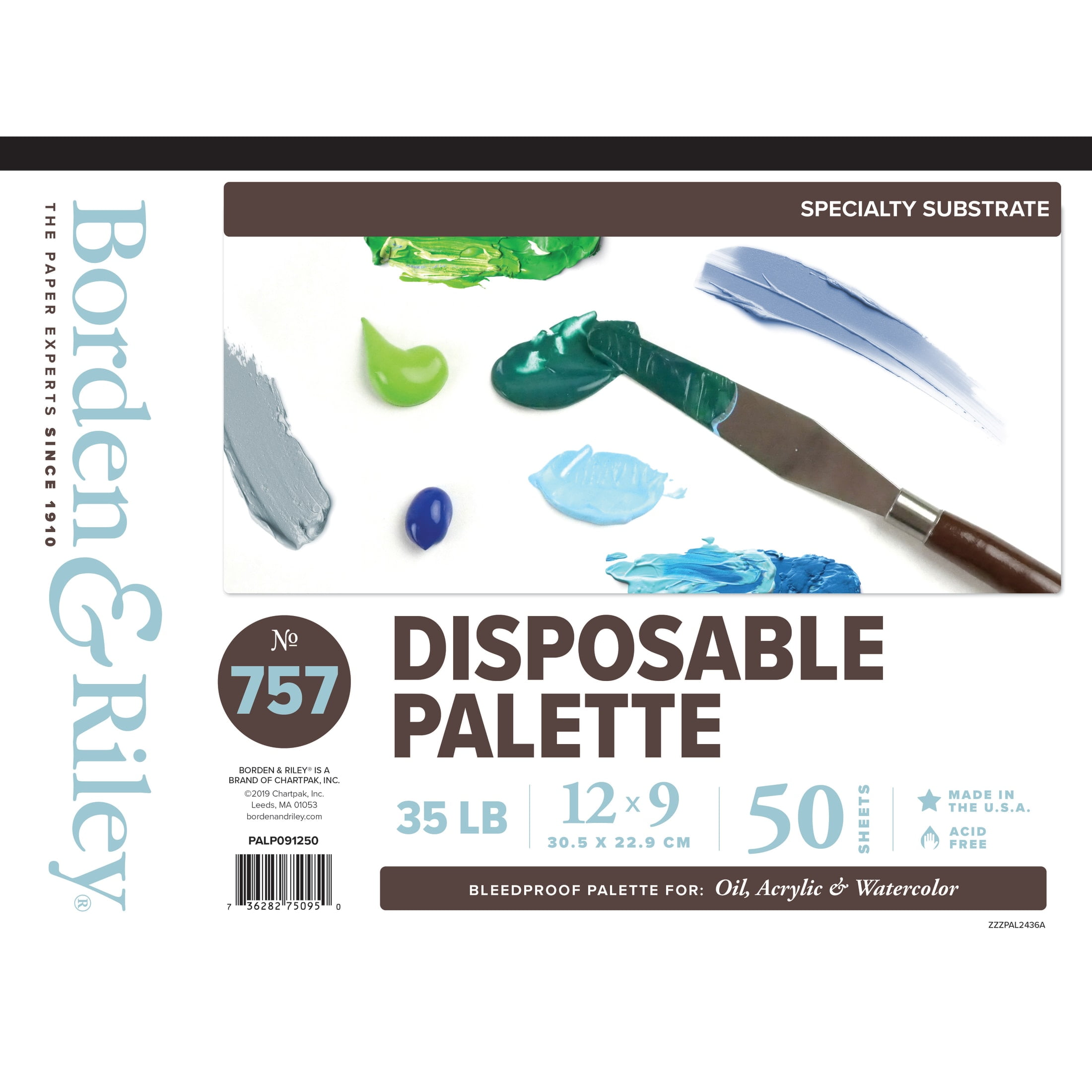 Borden & Riley #757 Disposable Palette Paper Pad, 50 Sheets, 9 in x 12 ...