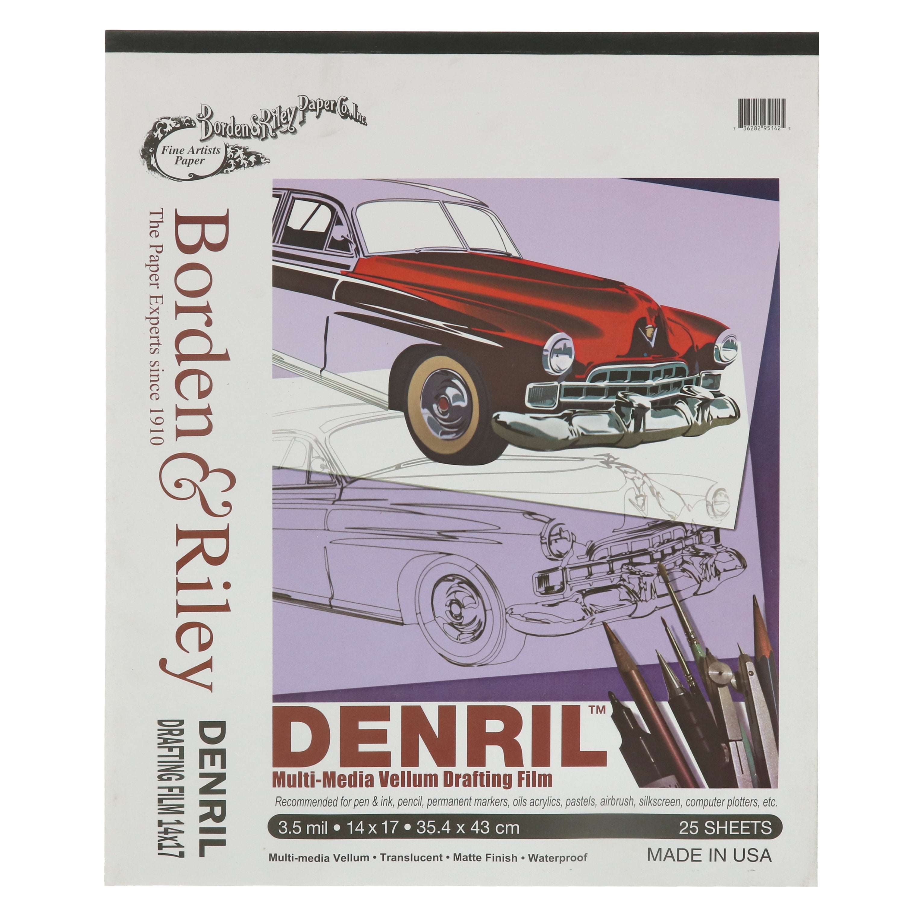 Borden & Riley Denril Multi-Media Vellum Drafting Film Pad, Smooth, 14 ...