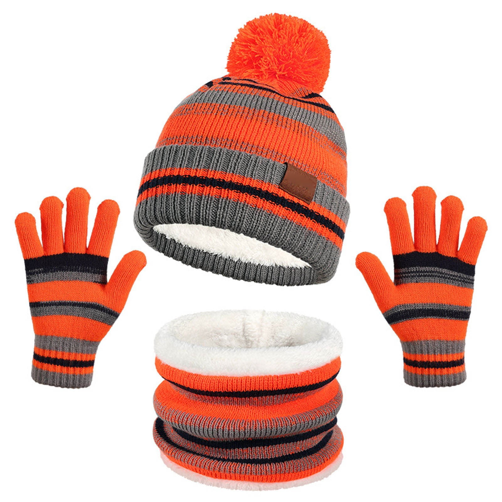 Border Children's Knitted Hat Bib Mittens 3-Piece Winter Warm Set for ...