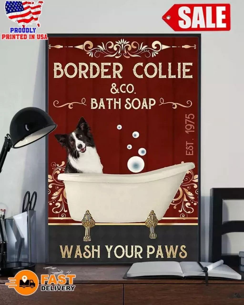 Border Collie And Co Bath Soap Wash Your Paws Poster Home Decor Office ...