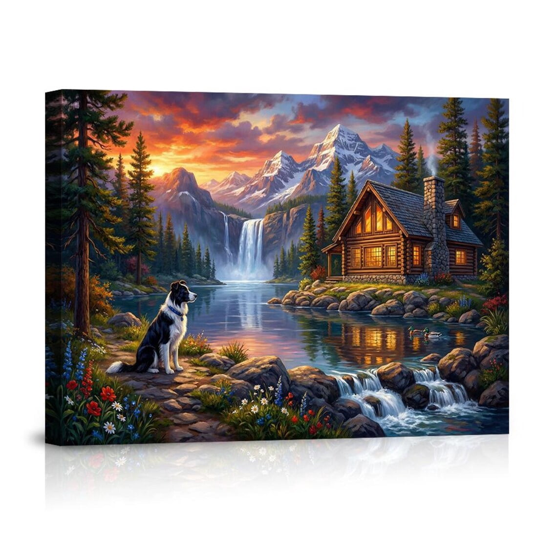 Border Collie At Mountain Lake Cabin Sunset Rustic Wilderness Loyal Dog ...