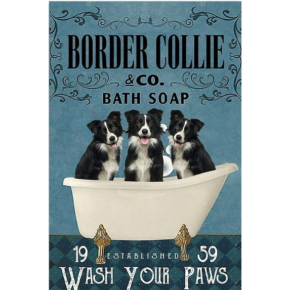 Border Collie Bath Soap Wash Your Paws Poster Painting Art, Dining Room ...