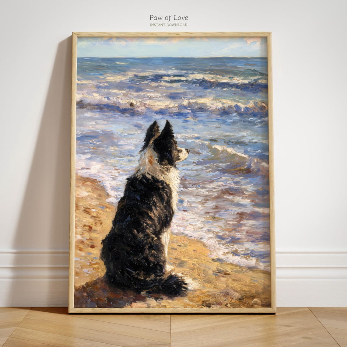Border Collie Beach Summer Coastal Wall Art Dog Memorial, Stretched ...
