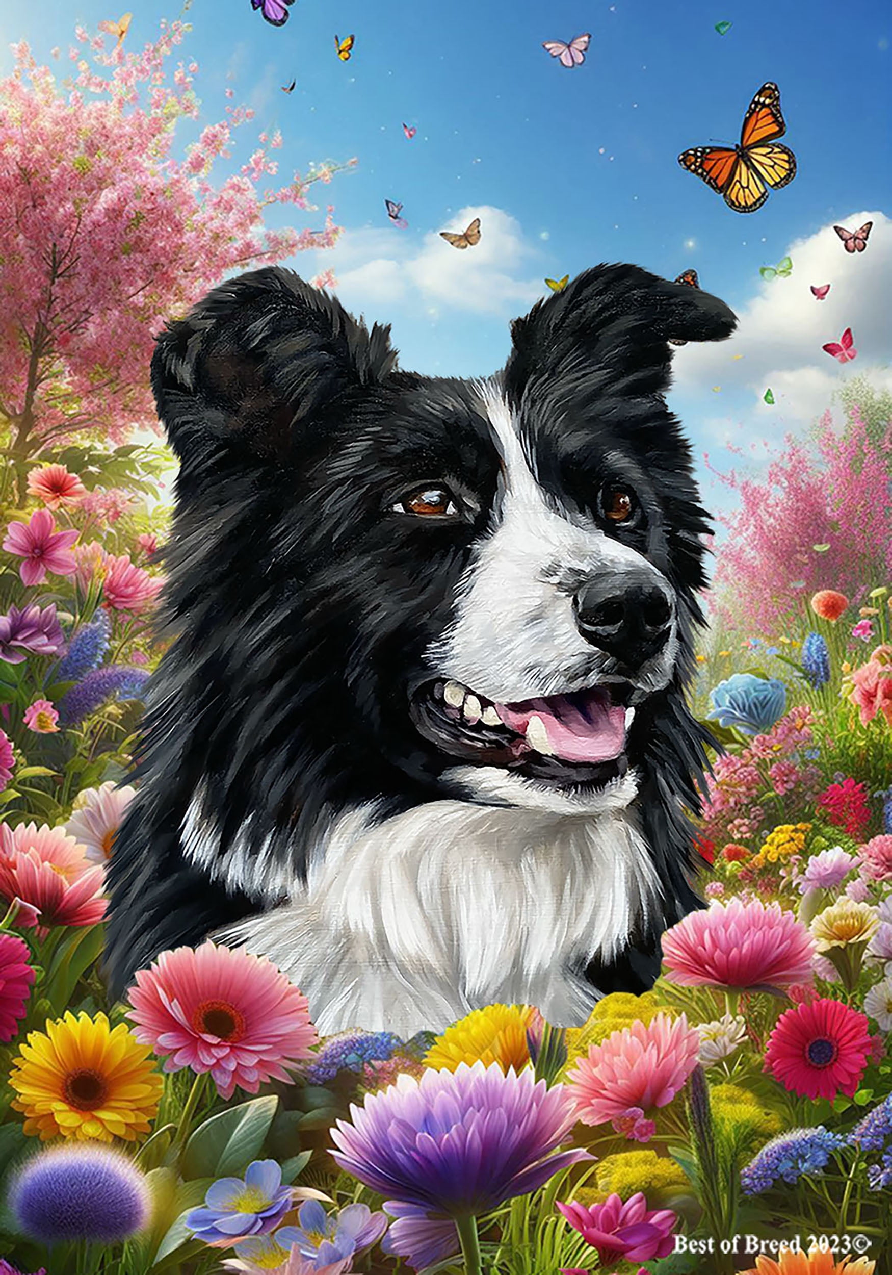 Border Collie - Best of Breed Spring Butterfly Outdoor Garden Flag 12" x 17" Mailbox Flag ...