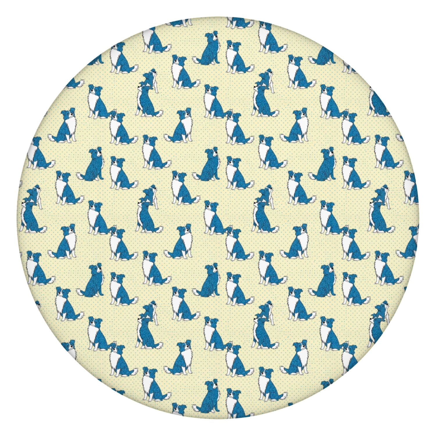 Border Collie Blue Dog Pattern Round Elastic Tablecloth, 45-52 Inch ...