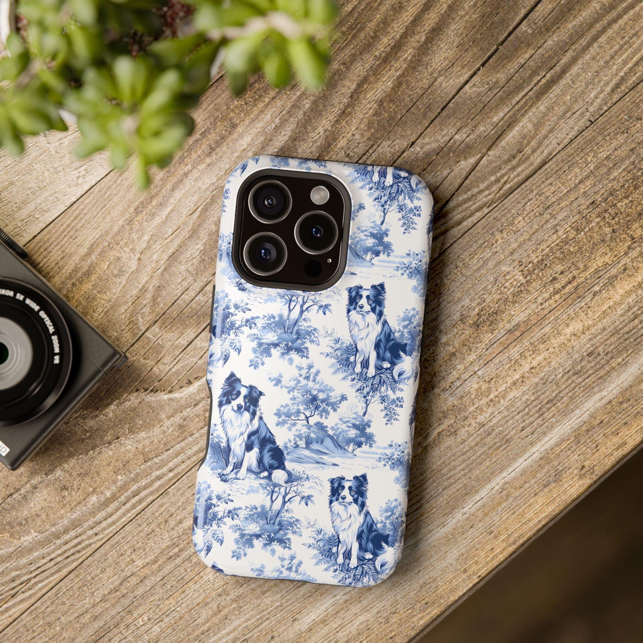 Border Collie Blue Toile Dog Mom Case for iPhone 17 16 15 14 13 12 11 ...