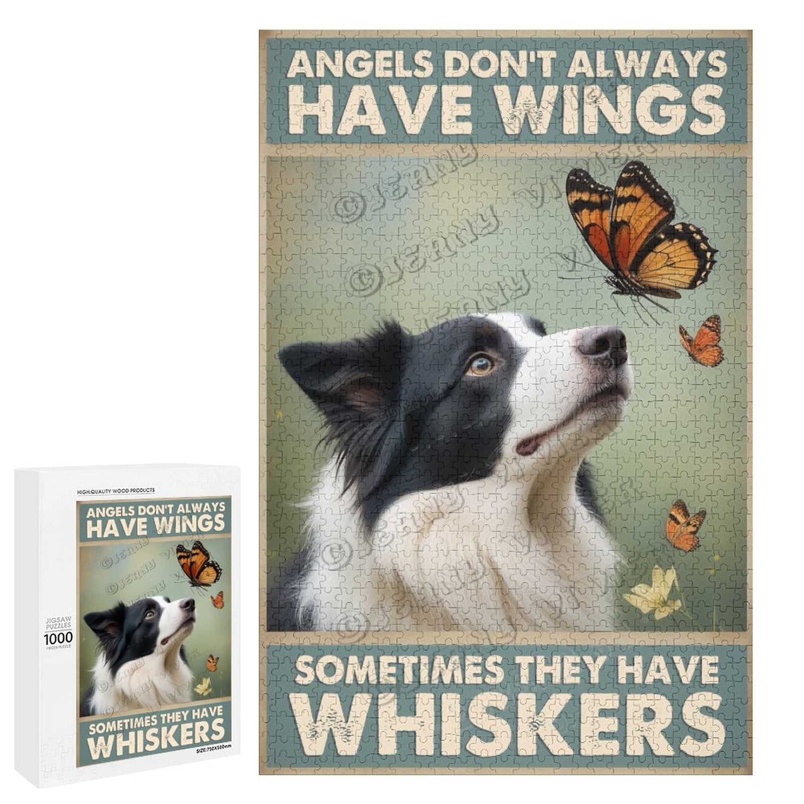 Border Collie with Butterfly Angel Wings – 1000 Piece Puzzle | Perfect ...