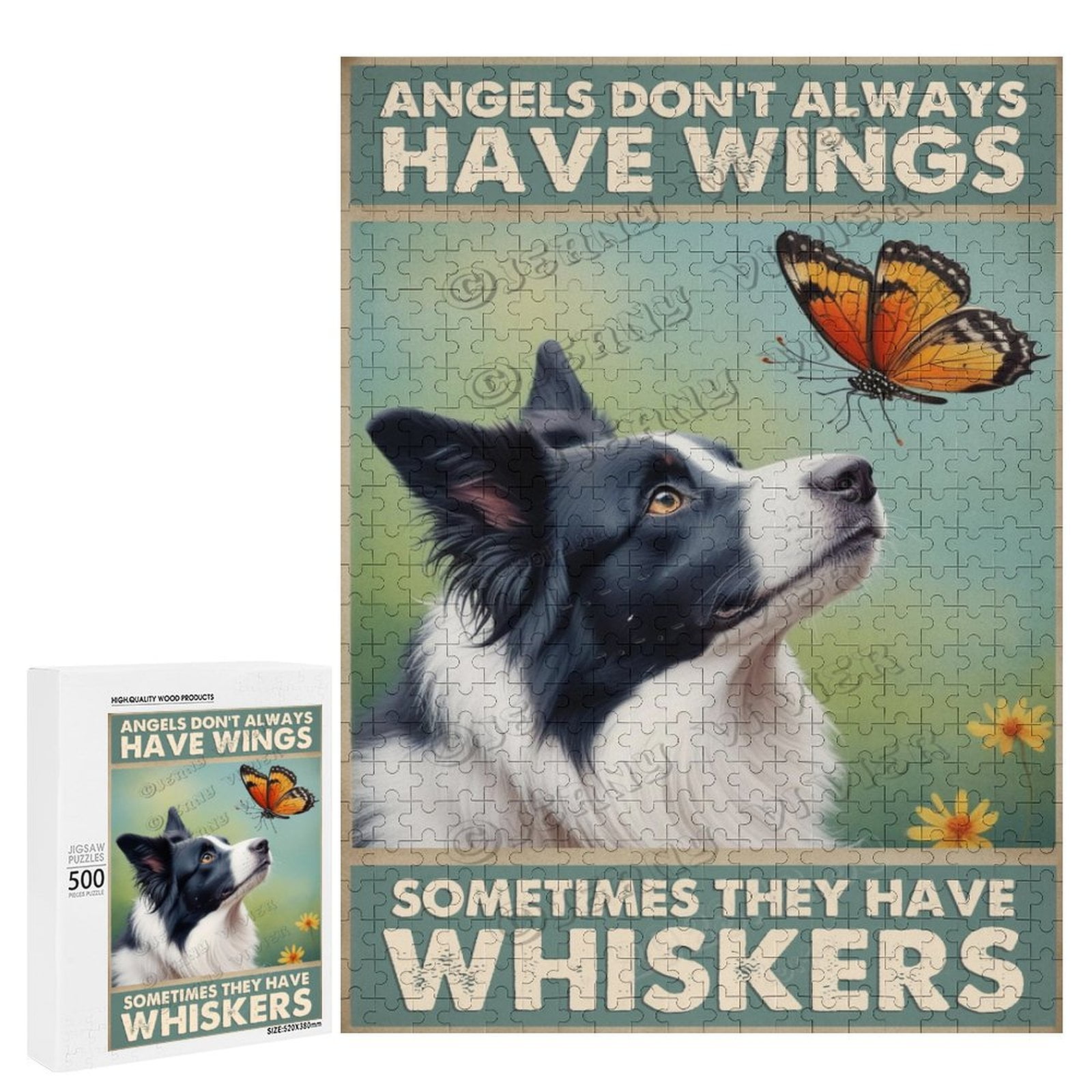 Border Collie with Butterfly Angel Wings – 500 Piece Puzzle for Dog ...