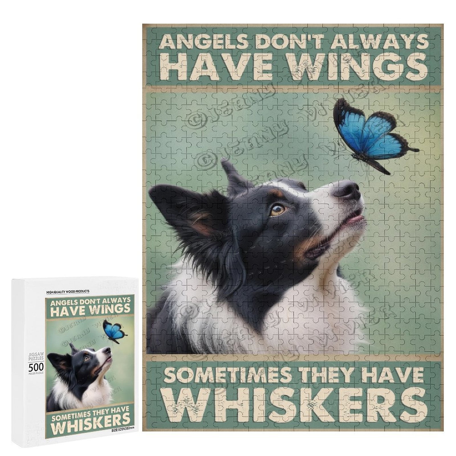 Border Collie with Butterfly and Angel Wings – 500 Piece Puzzle ...