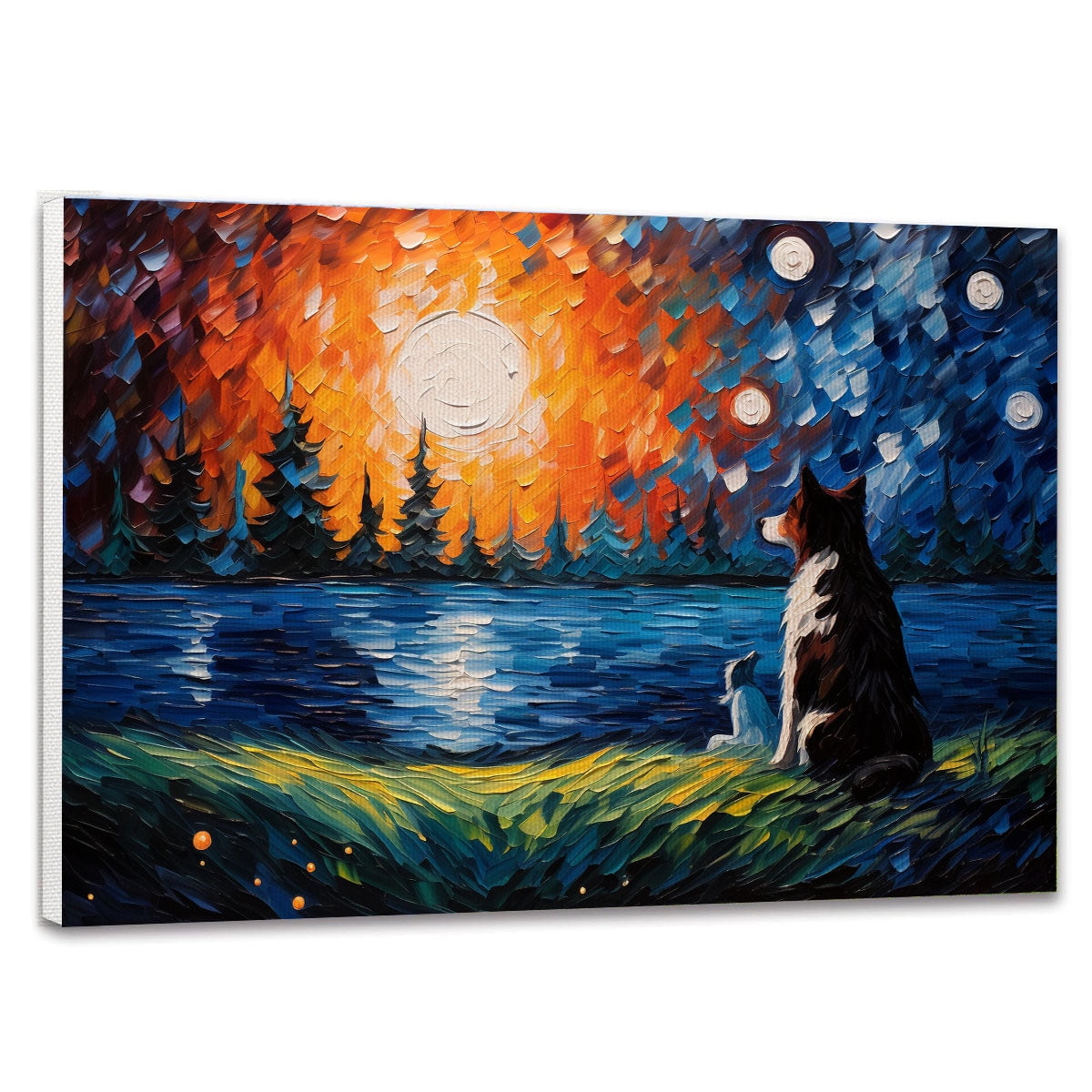 Border Collie Canvas Wall Art with Starry Night Van Gogh Painting ...
