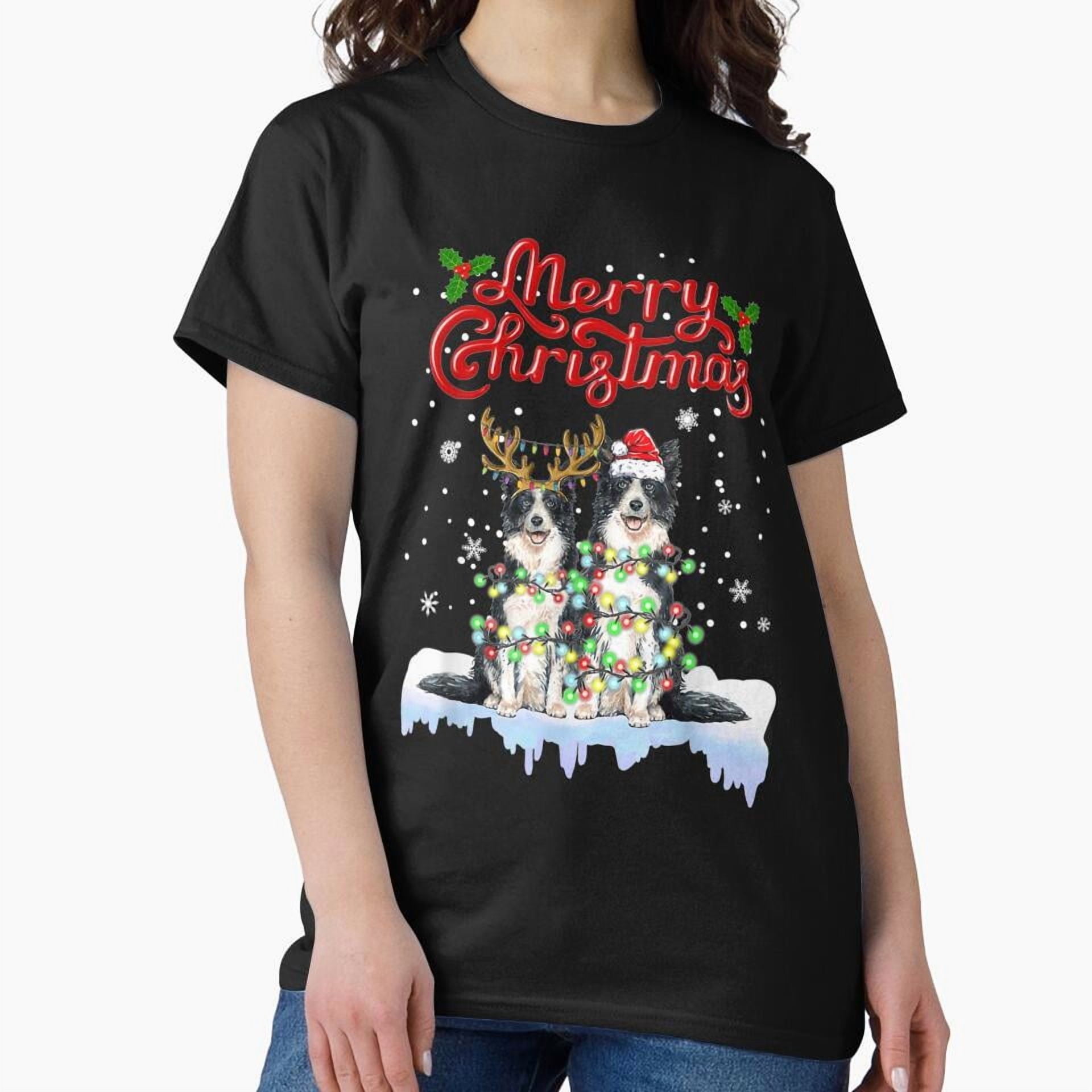 Border Collie Christmas Lights Funny Dog Matching Family H38546 T-Shirt ...