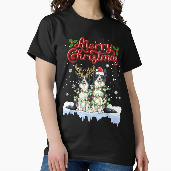 Border Collie Christmas Lights Funny Dog Matching Family H38546 T-Shirt ...