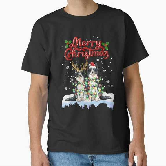 Border Collie Christmas Lights Funny Dog Matching H34428 T-Shirt, for ...