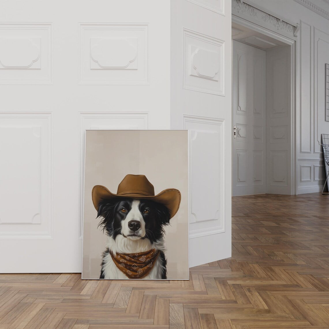 Border Collie Cowboy Hat Print, Border Collie Neutral Aesthetic Print ...