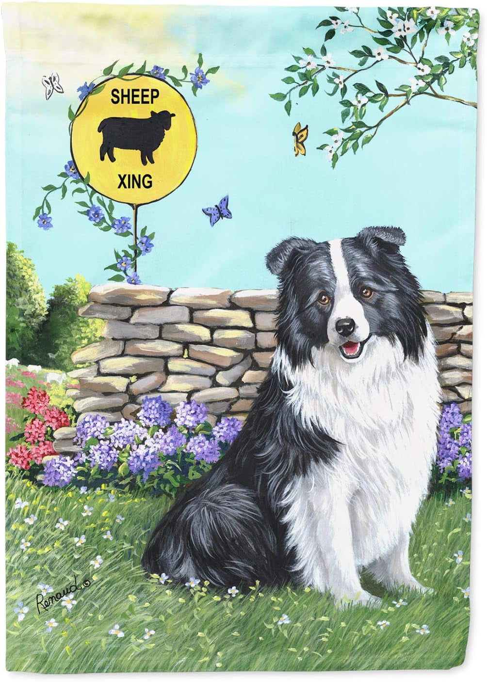 Border Collie Crossing House Flag Large Porch Sleeve Pole Decorative ...
