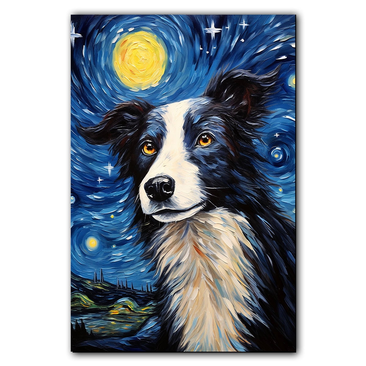 Border Collie Dog Art Starry Night Paintings Van Gogh - Inspired Canvas ...