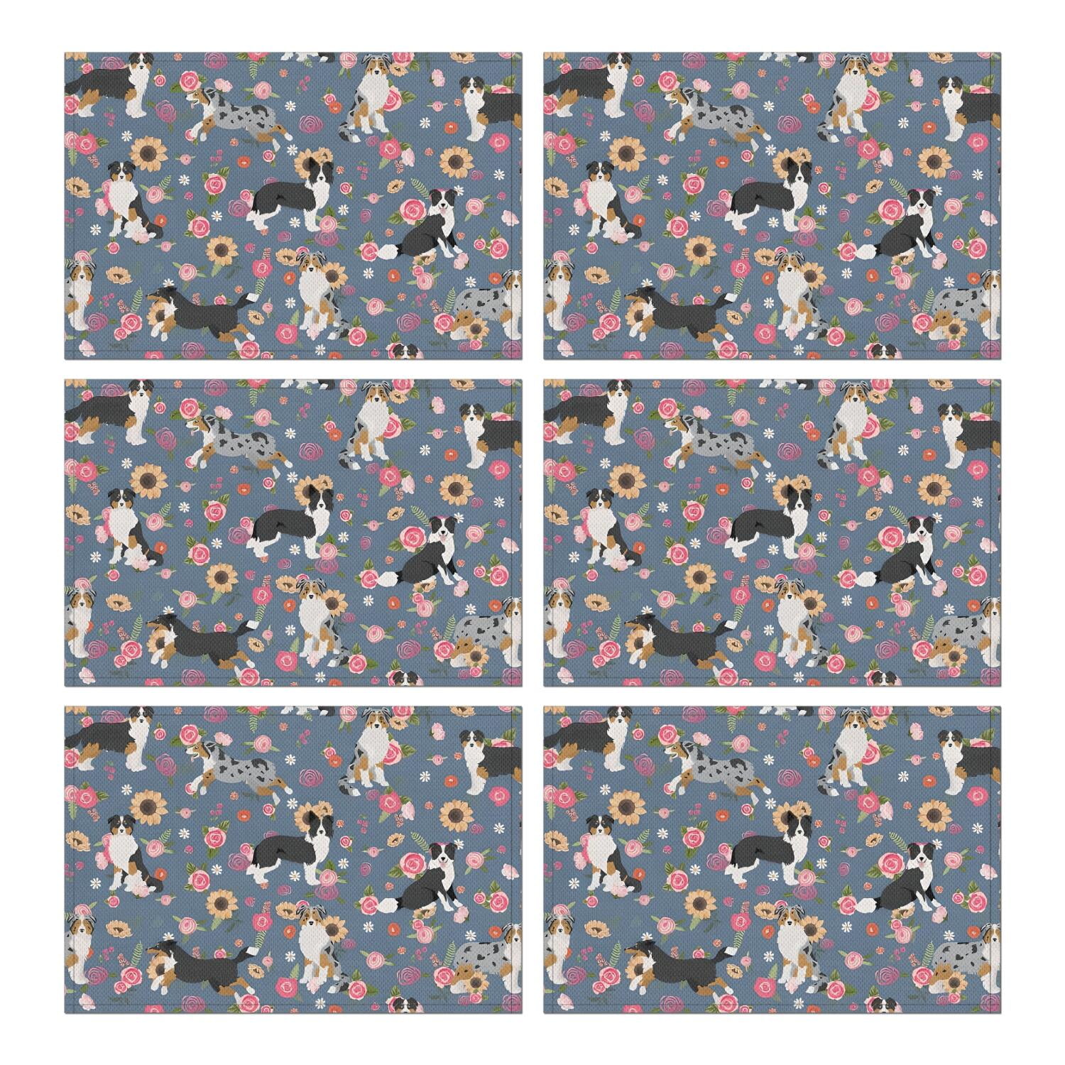 Border Collie Dog and Flower Florals Summer Placemats Table Placemats ...