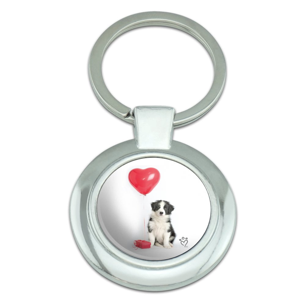 Border Collie Dog Heart Valentines Love Keychain Classy Round Chrome ...
