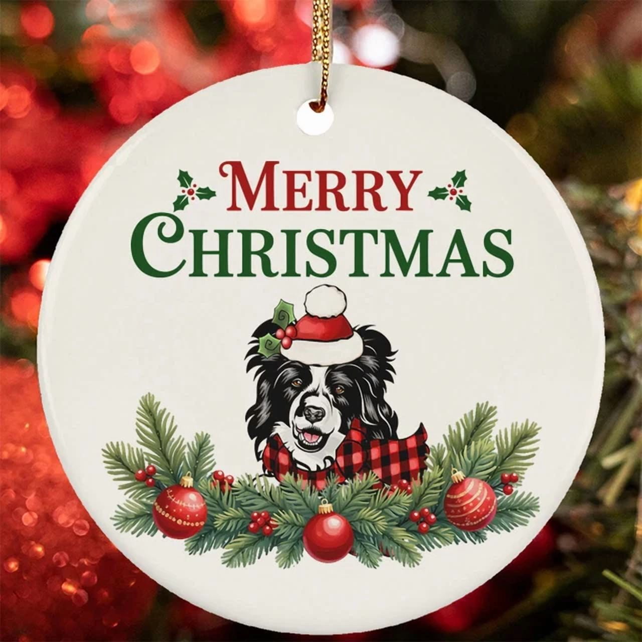 Border Collie Dog Merry kriStmAs Ornament Cute Puppy Lover Decor 2PCS ...