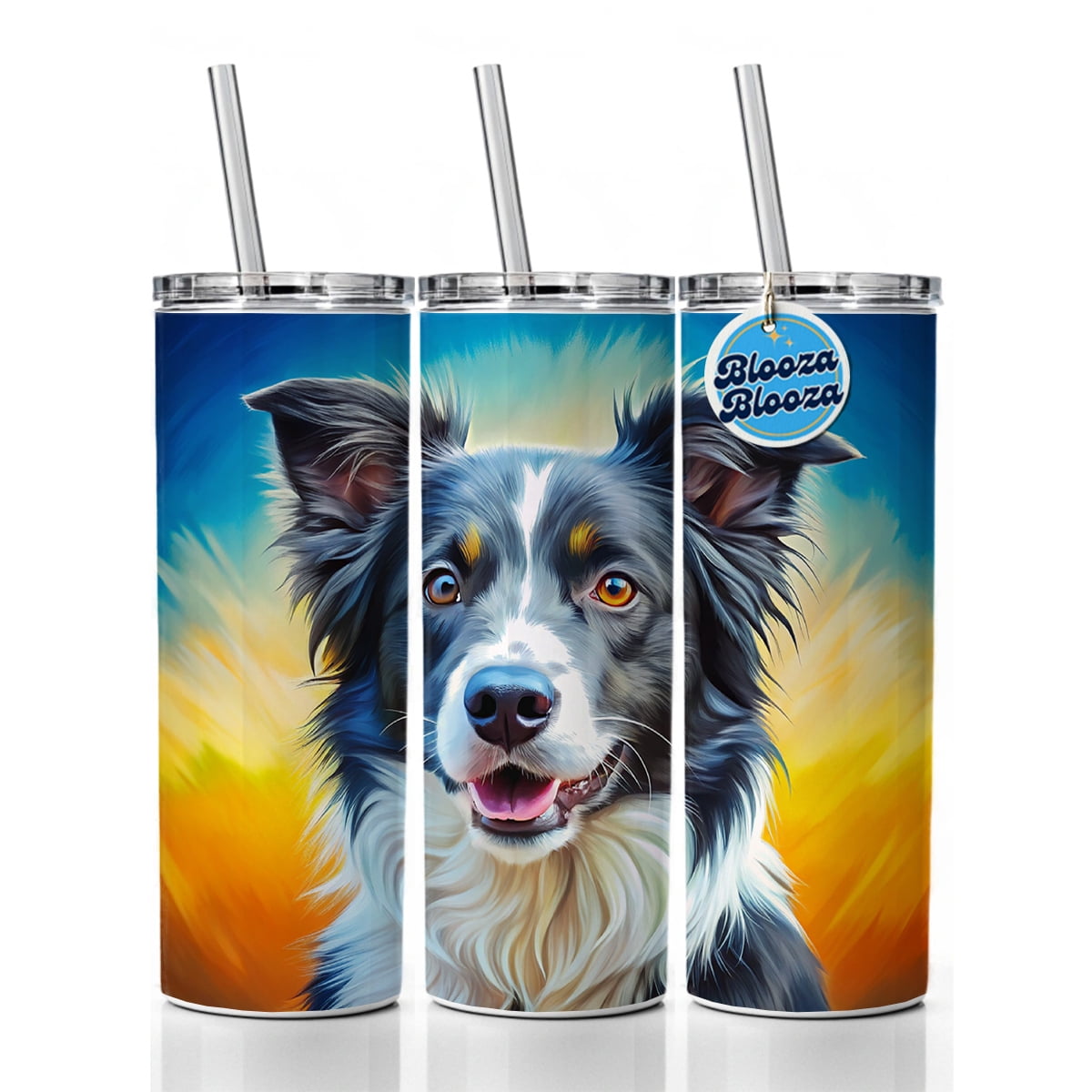 Border Collie Dog Pop Art 20oz Insulated Water Bottle Skinny Tumbler ...