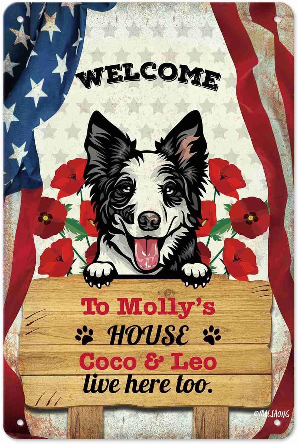 Border Collie Dog Sign American Flag Sunflower Welcome Metal Sign Dog ...