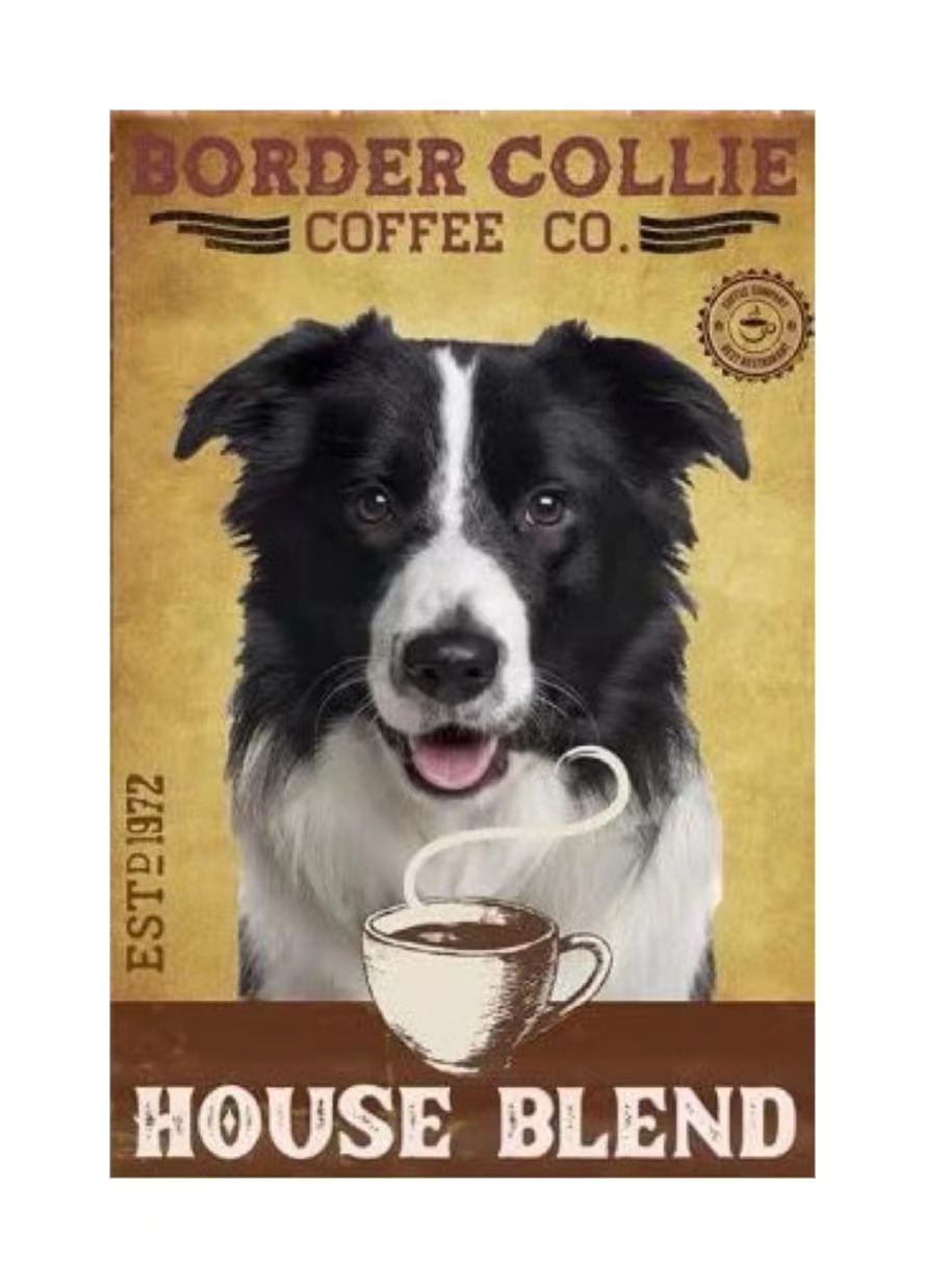Border Collie Dog Sign,Coffee Retro Poster,Vintage Coffee and Bar Wall ...