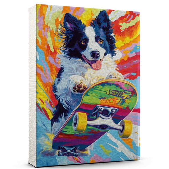 Border Collie Dog Stretched Canvas Size 8x12 Skateboarding Canvas ...