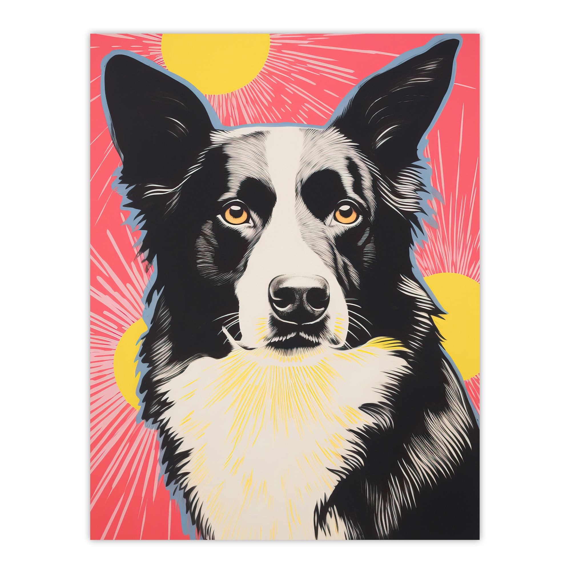 Border Collie Dog Sunburst Retro Bold Vibrant Screen Print Risograph ...