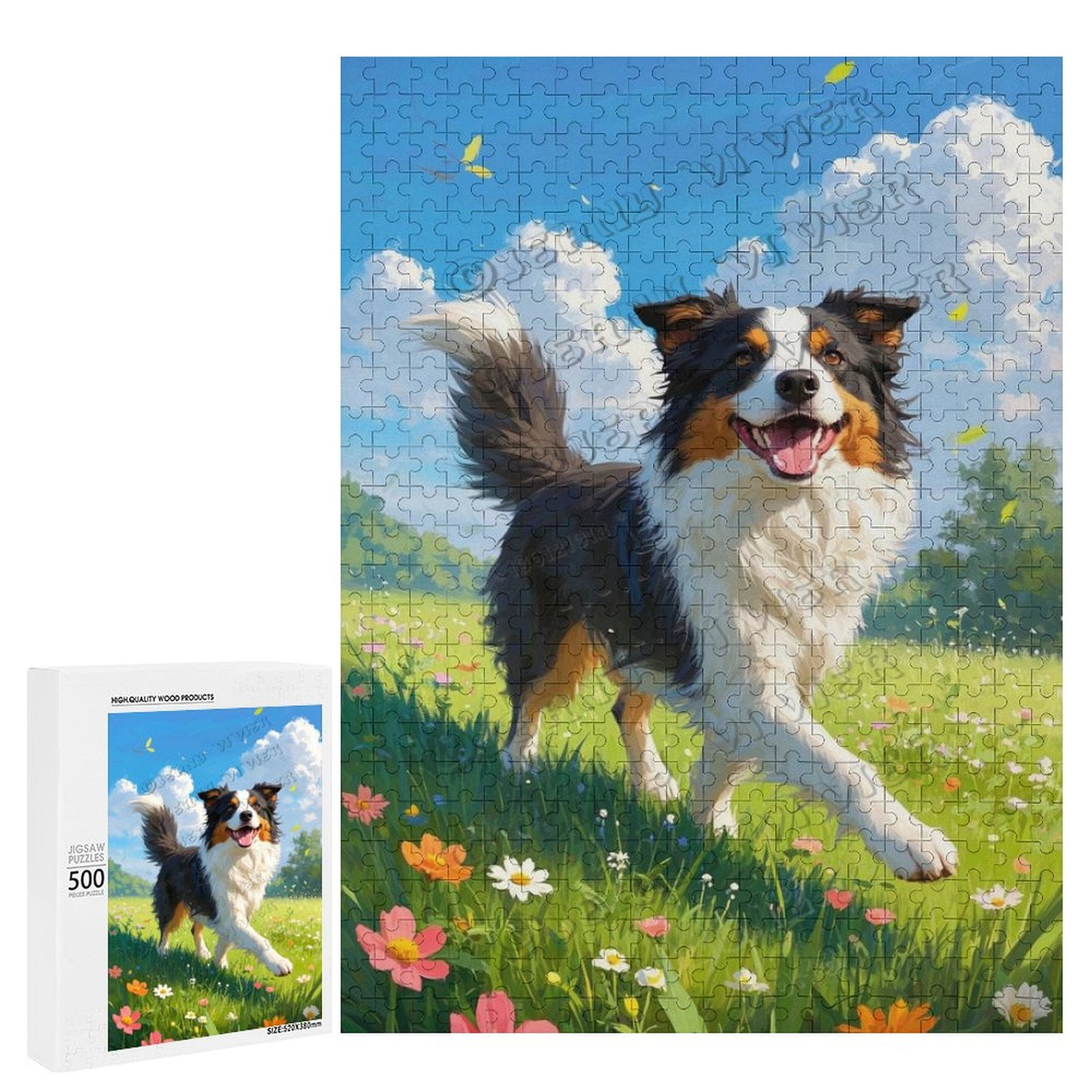 Border Collie Dog Themed Wooden Puzzle 500 Pieces, Perfect for Adult ...