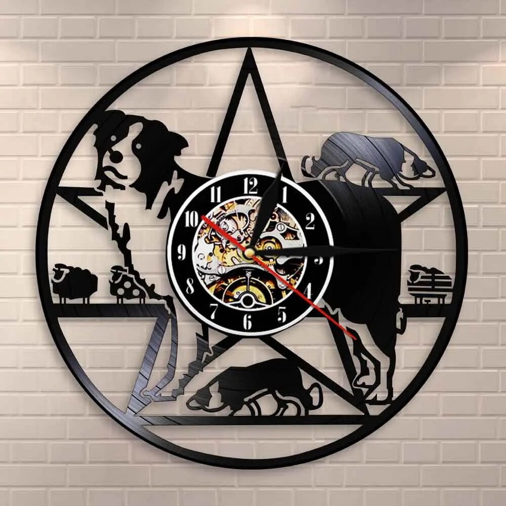 Border Collie Dog Vinyl Wall Clock,Vinyl Record Clock Wall Art Black ...
