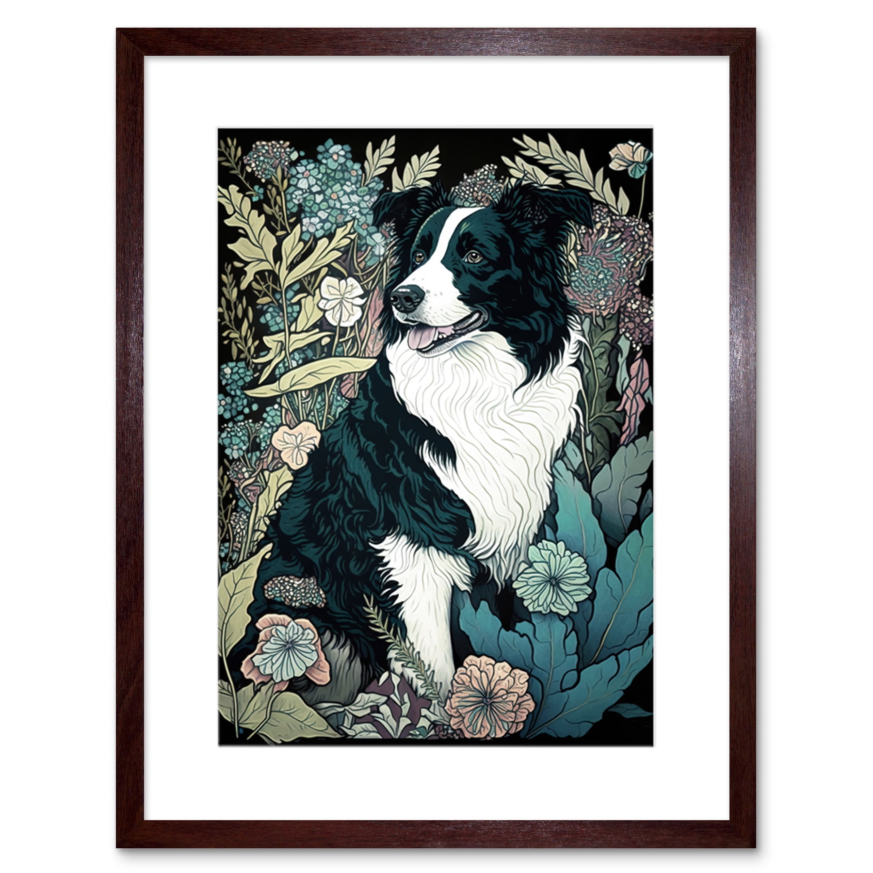Border Collie Dog in Wildflower Field Modern Illustration Artwork ...