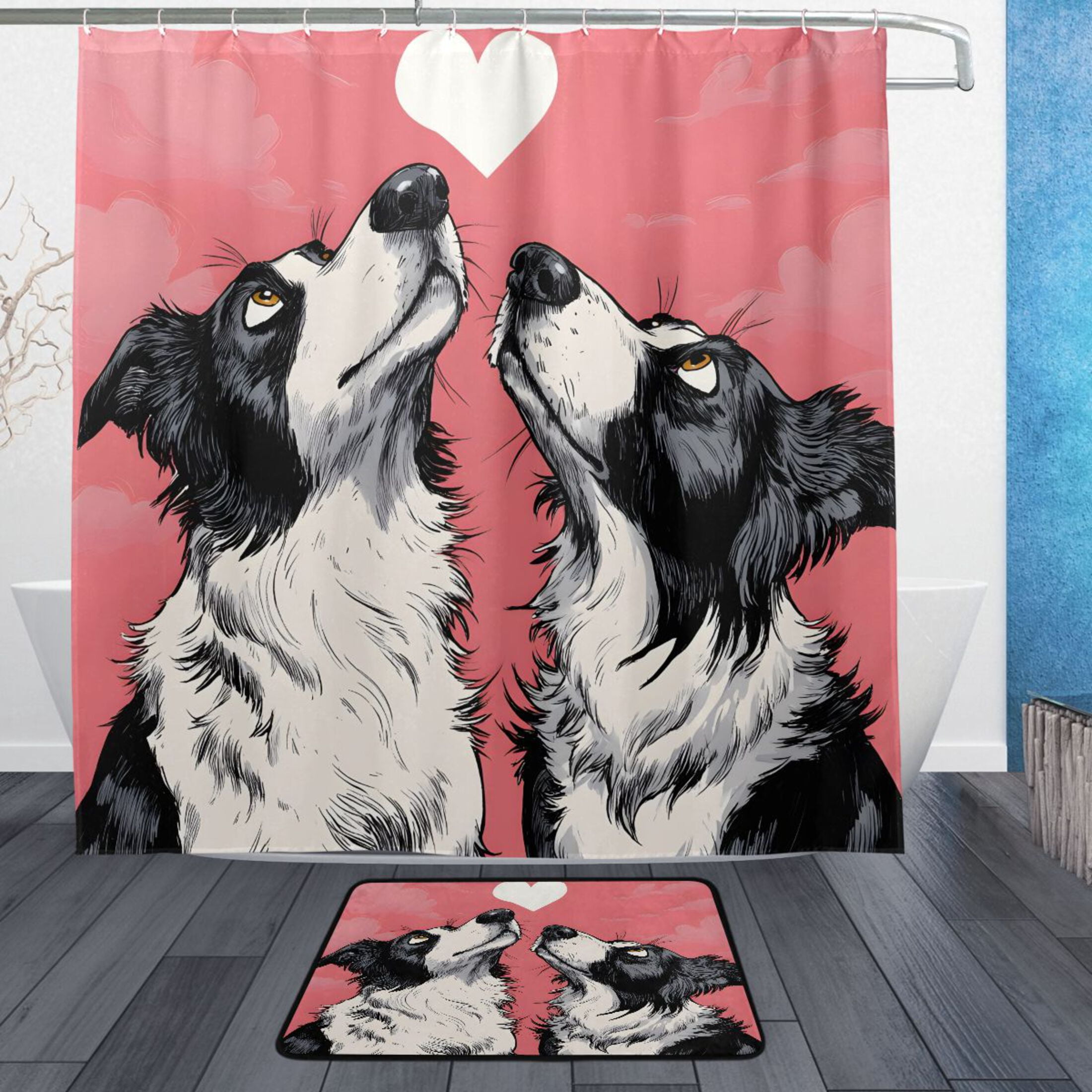 Border Collie Dogs Bathroom Accessory Sets Waterproof Shower Curtain ...