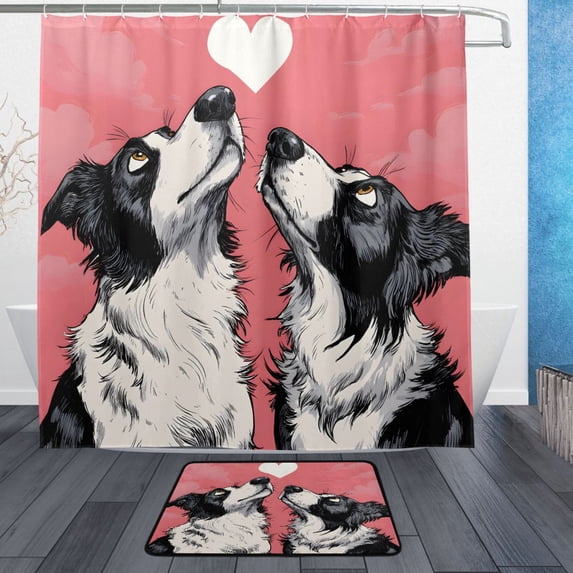 Border Collie Dogs Bathroom Accessory Sets Waterproof Shower Curtain ...