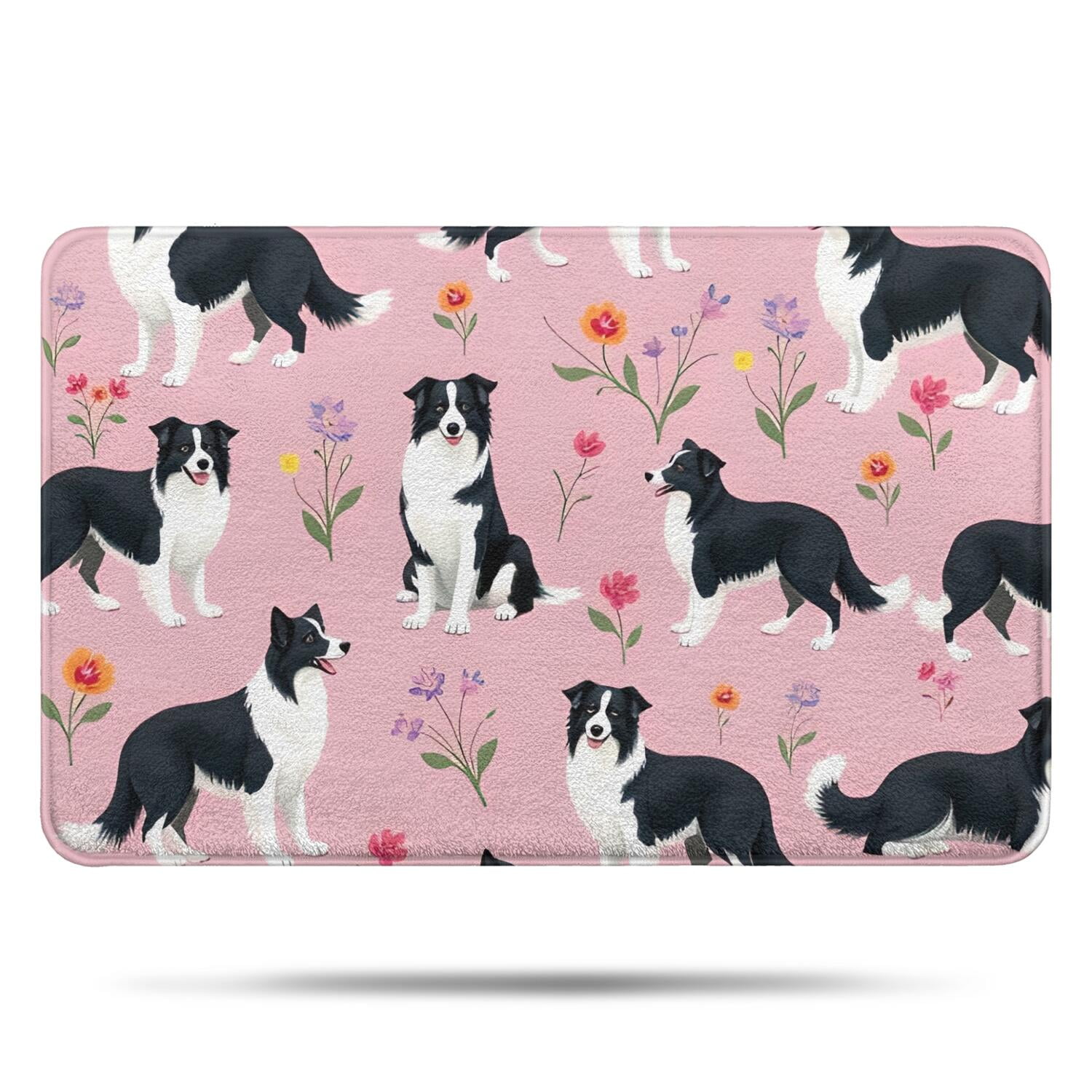Border Collie Dogs with Pioneer Flower Bathroom Rugs Mat,Non Slip ...