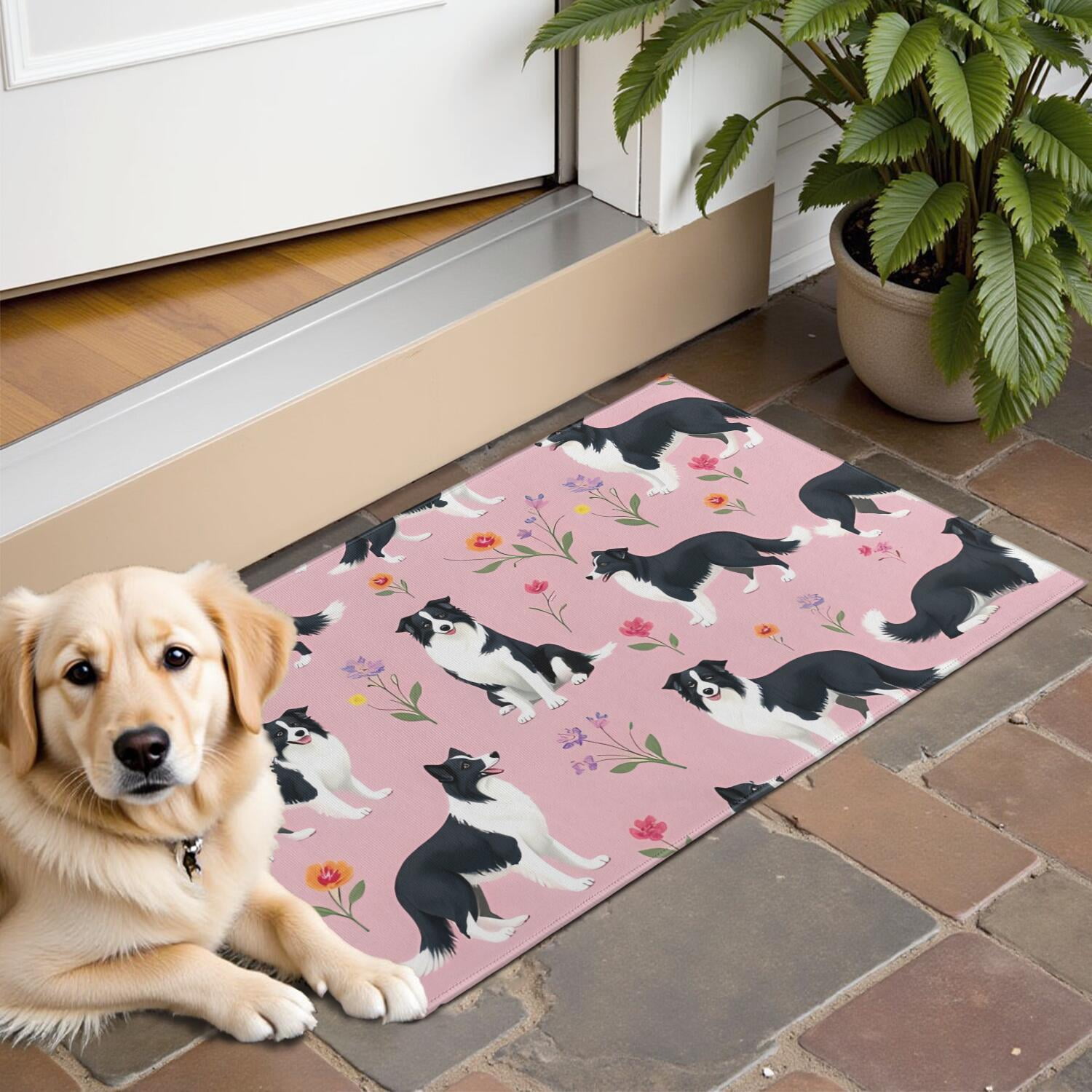 Border Collie Dogs with Pioneer Flower Door Rugs,Washable Non Slip Door ...