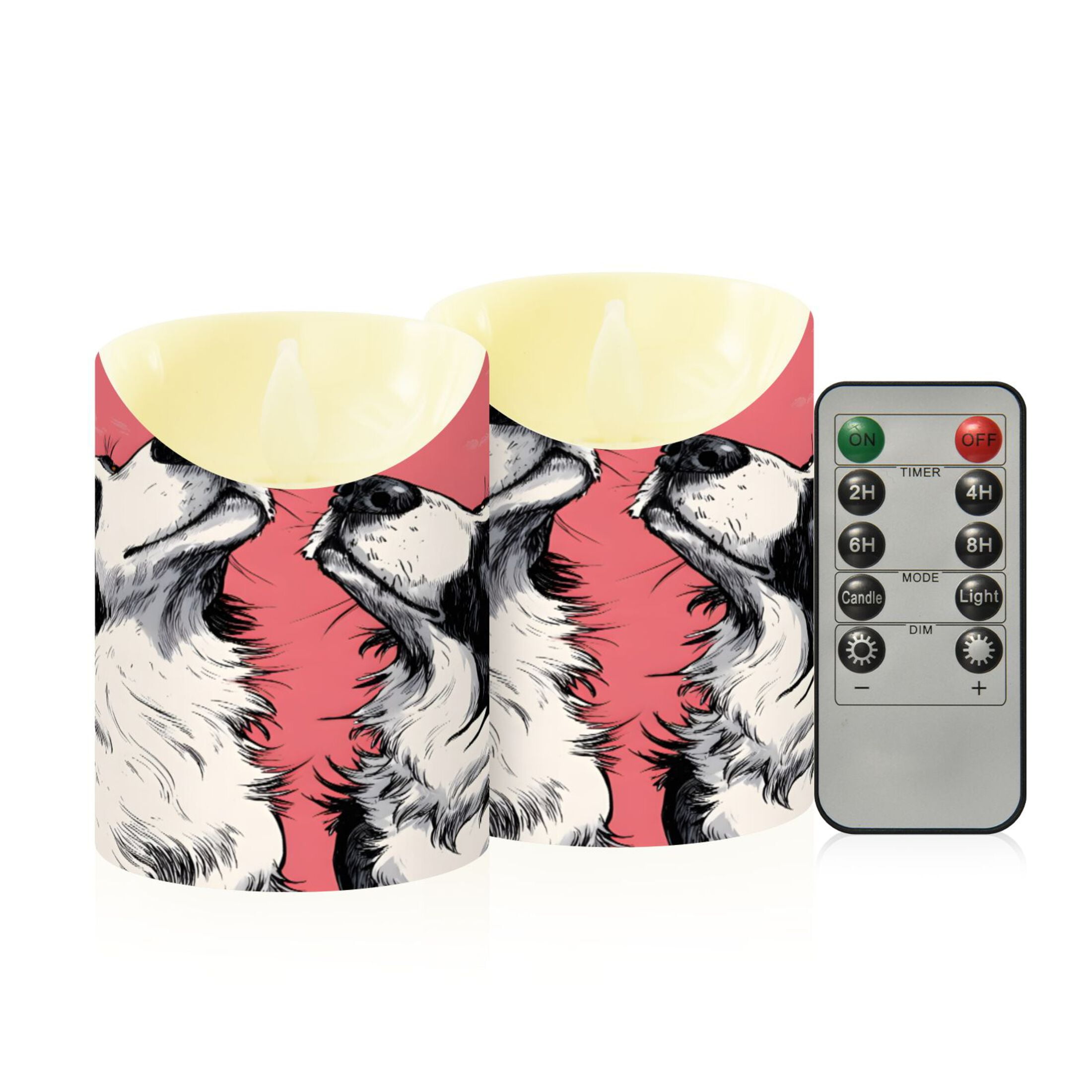 Border Collie Dogs in Love Pink Background Flameless Candles 2 PCS with ...