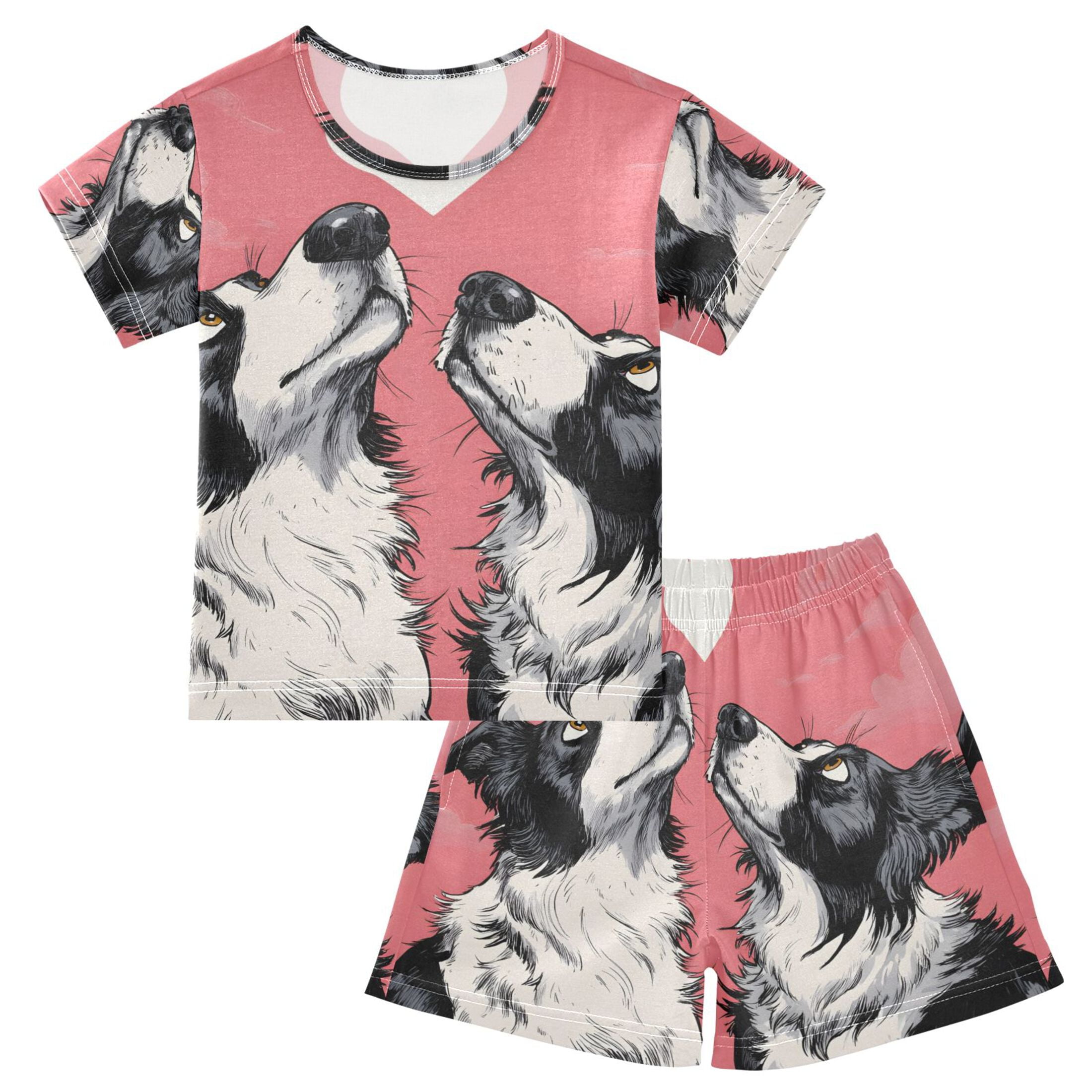 Border Collie Dogs in Love Pink Background Summer Pajama Set Soft ...