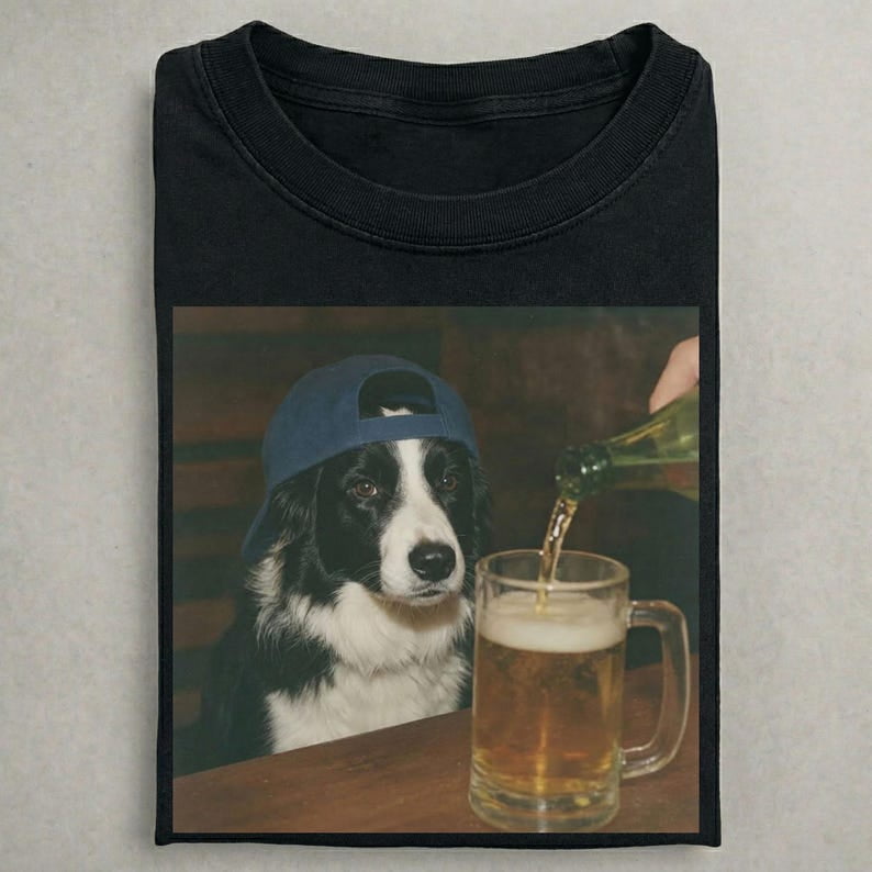 Border Collie Drinking Beer Graphic T-Shirt Funny Dog Lover Tee ...