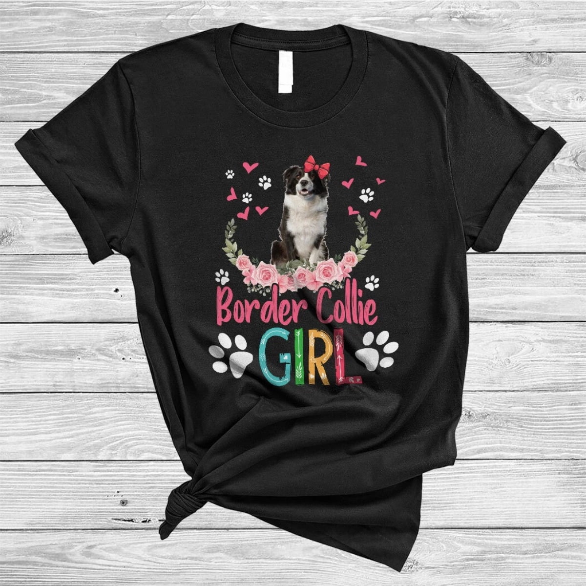 Border Collie Girl Cute Funny Dog Lover Floral Border Collie Dog Pet ...