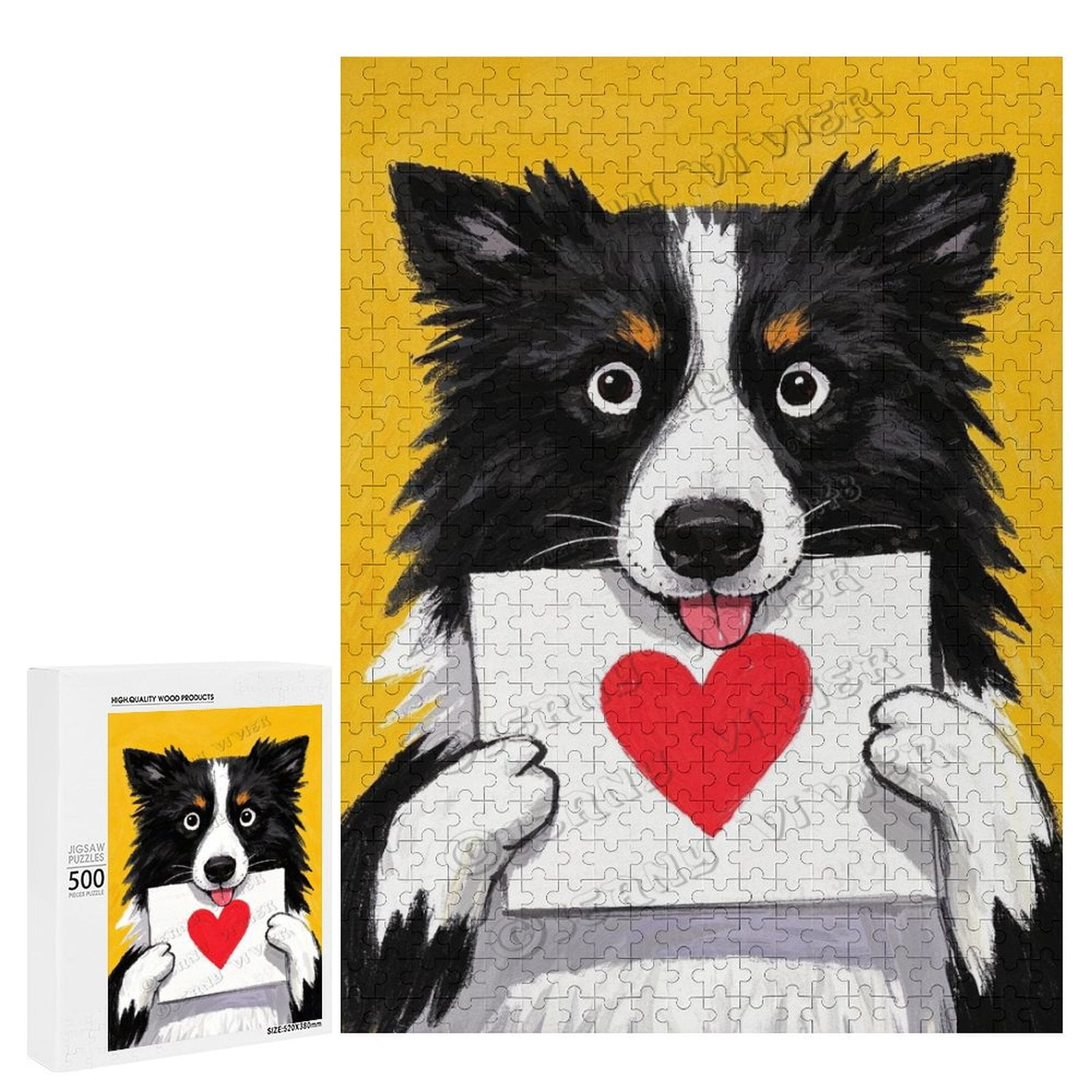 Border Collie With Heart Love 500 Piece Wooden Puzzle for Adults ...