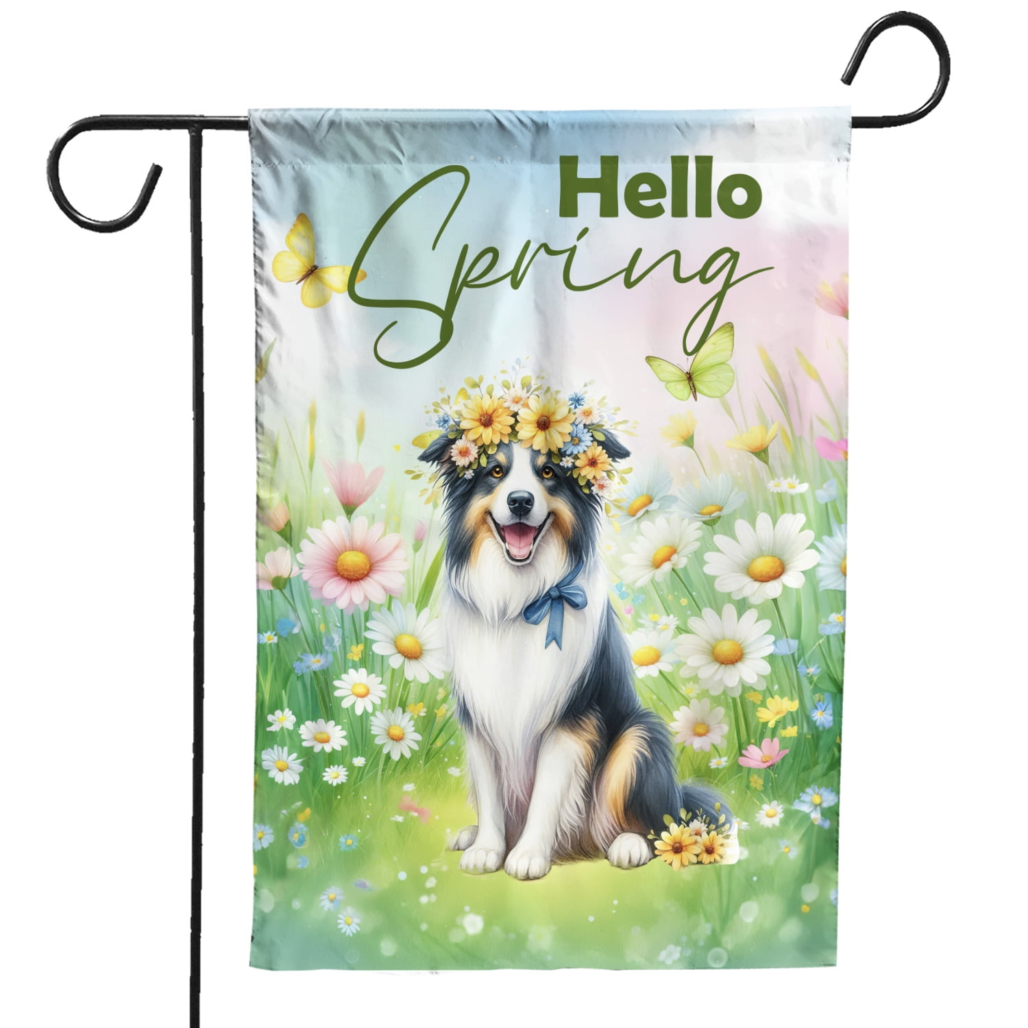 Border Collie Hello Spring Time Flower Floral Nature Garden Flag ...