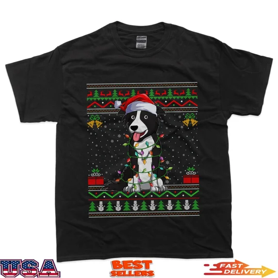 Border Collie Holiday Lights Festive Sweater Pet Lover Unisex T-Shirt ...
