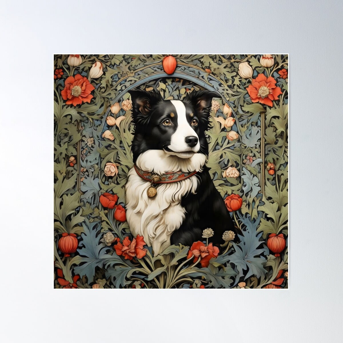 Border Collie Inspired By William Morris Poster Wall Art, Modern Wall ...