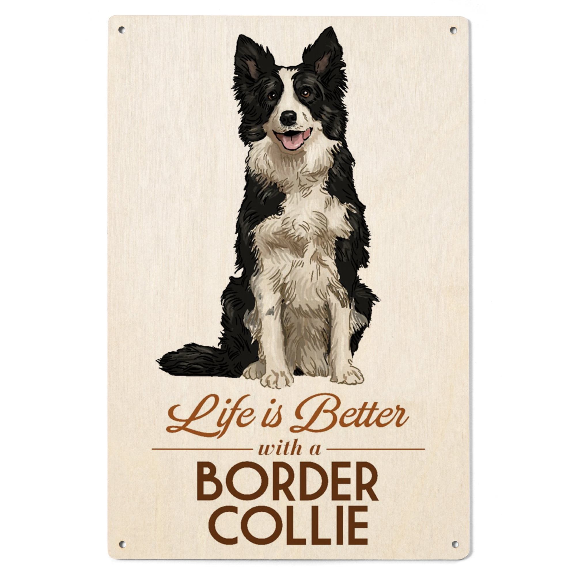 Border Collie, Life is Better, White Background Birch Wood Wall Sign ...